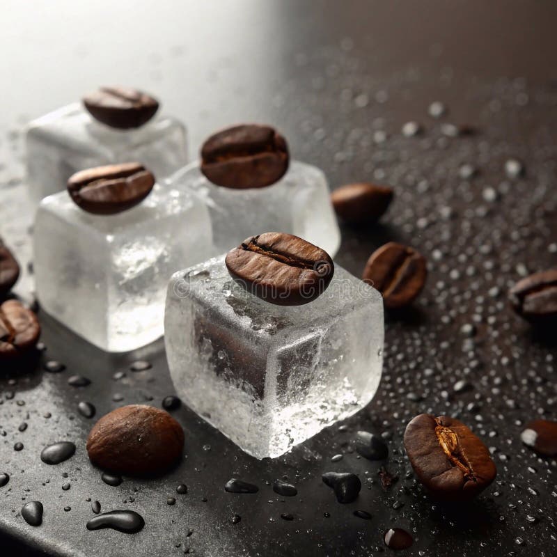 Colombian Coffee Beans Placed in Ice Cubes on a Dark Surface for a ...