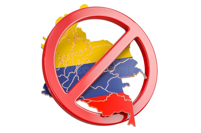 Colombian Map with Forbidden Sign, 3D Rendering Stock Illustration ...