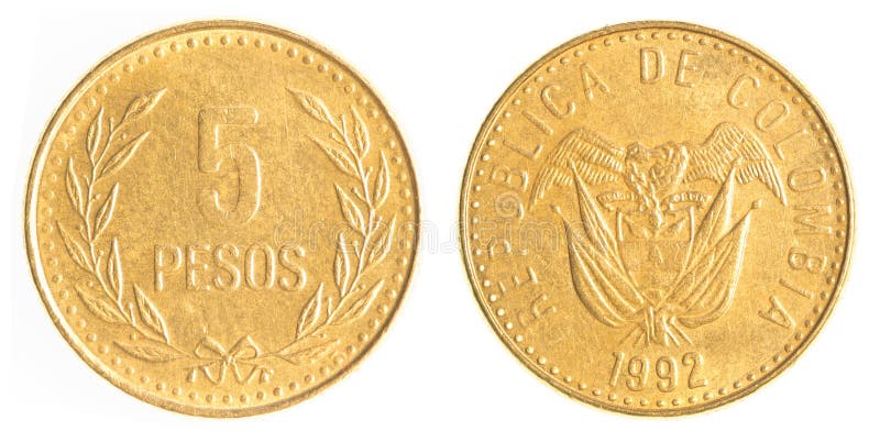 5 Colombian pesos coin stock photo. Image of icon, isolated - 91910446