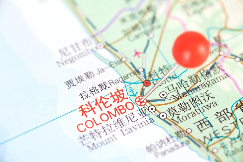 Colombo, the Capital of Sri Lanka, Marked by a Tack on the Map ...