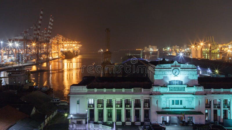 Colombo harbor at night editorial stock image. Image of expansion ...