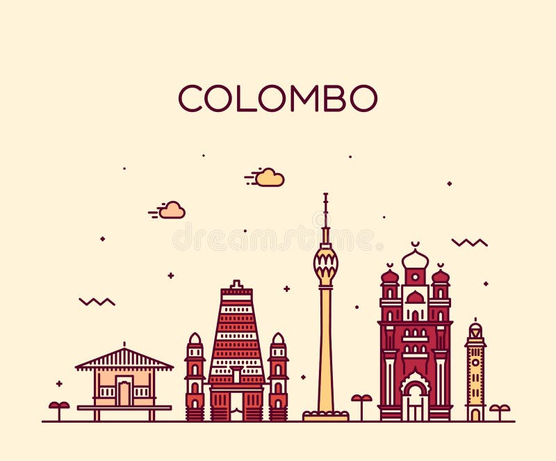 Colombo Skyline, Sri Lanka Estilo Linear Del Vector Ilustración del ...