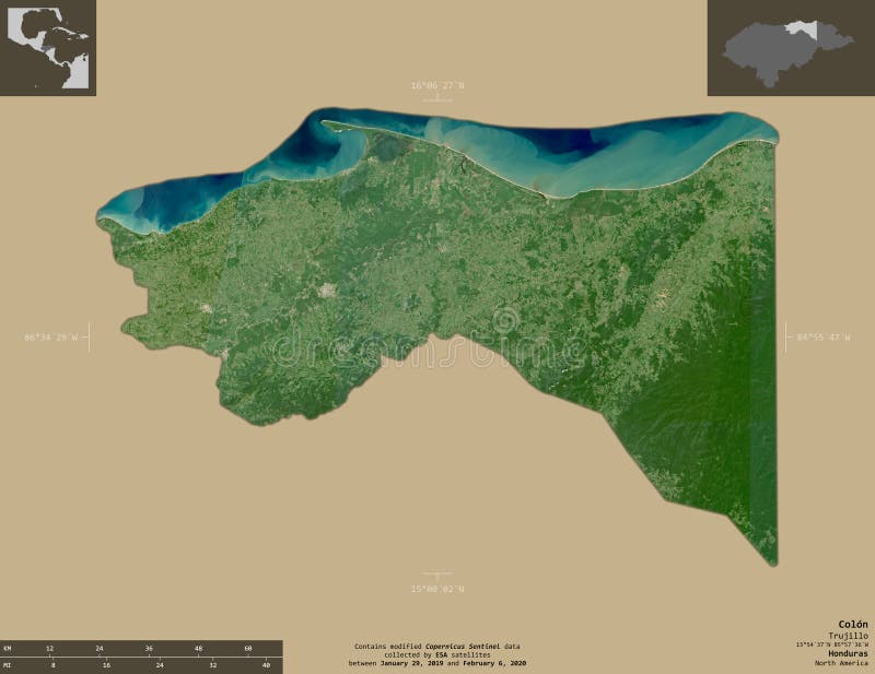 Colon, Honduras - Composition. Sentinel-2 Satellite Stock Illustration ...