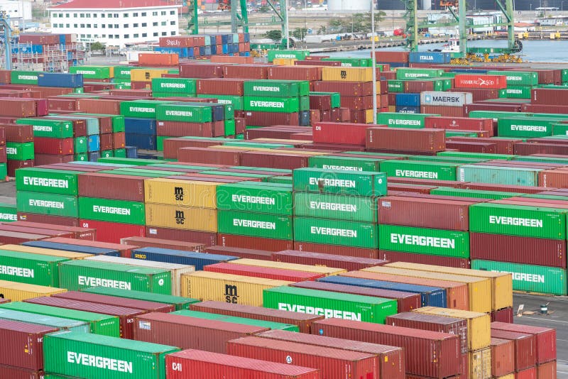 Container Terminal in the Port of Cristobal, View on the Stored ...