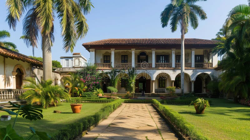 Colonial Architecture in a Tropical Setting Stock Illustration ...