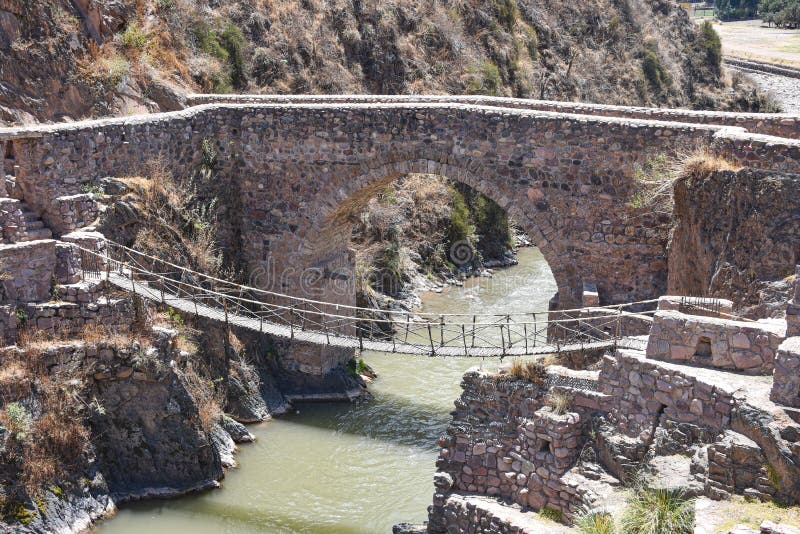 Colonial Bridges Spanning the River in Checacupe, Cusco, Peru Stock ...