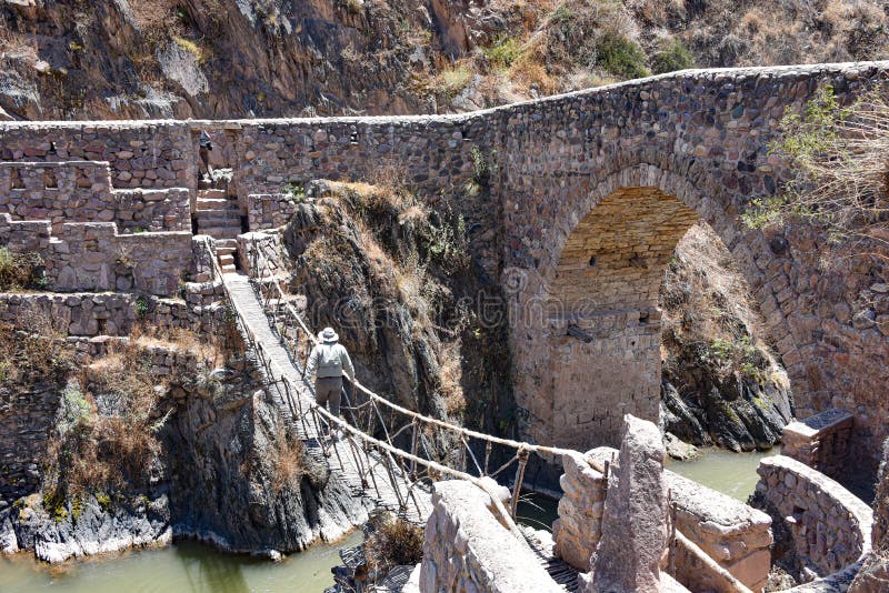 Colonial Bridges Spanning the River in Checacupe, Cusco, Peru Stock ...