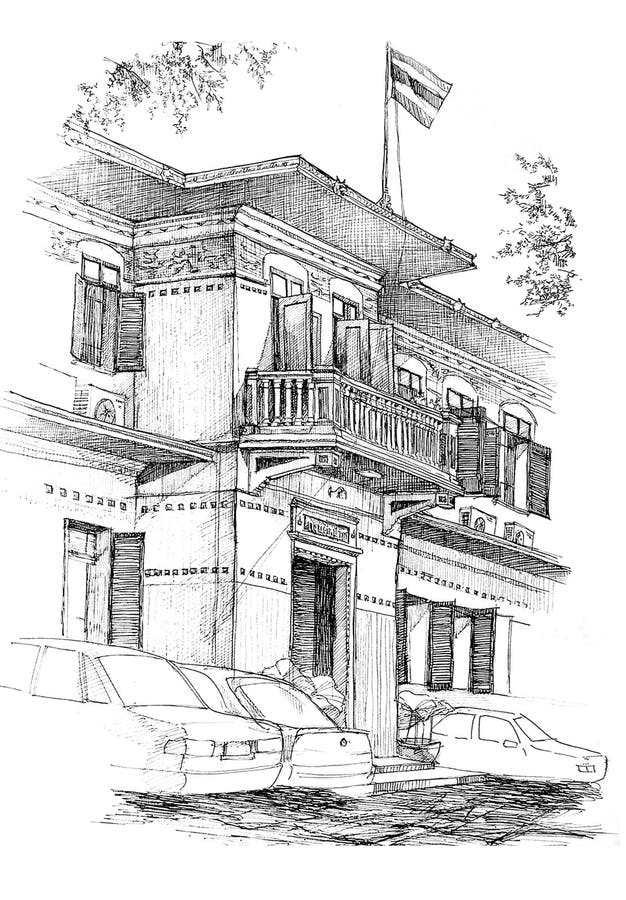 Colonial building sketch stock illustration. Illustration of ...