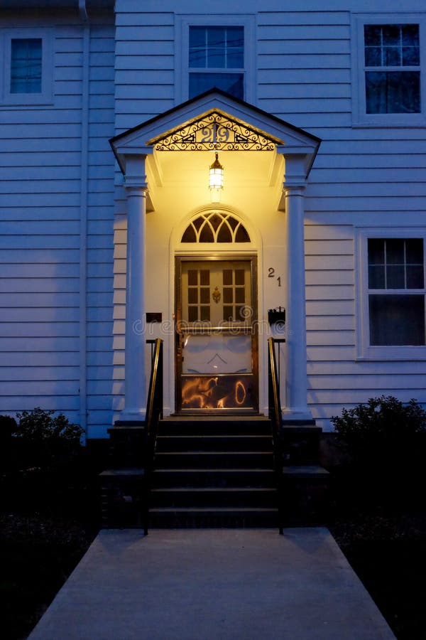 Colonial Entrance at Night stock photo. Image of steps - 81799928