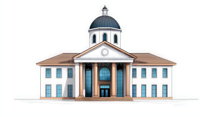 Colonial Era Court Building Architectural Drawing Stock Illustration ...