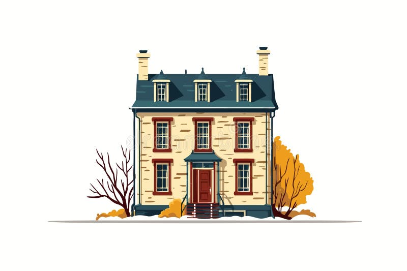 Colonial house isolated stock vector. Illustration of front - 376673386