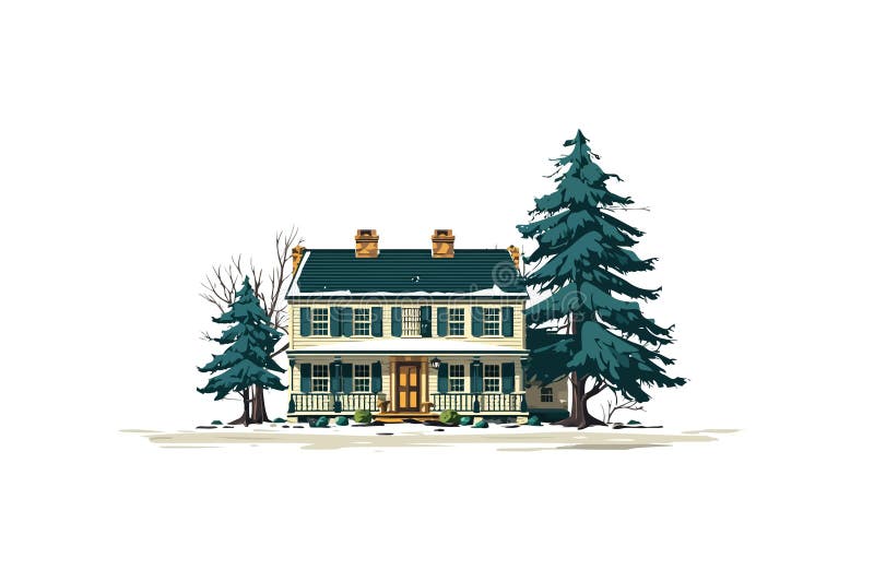 Colonial house isolated stock vector. Illustration of property - 376673404