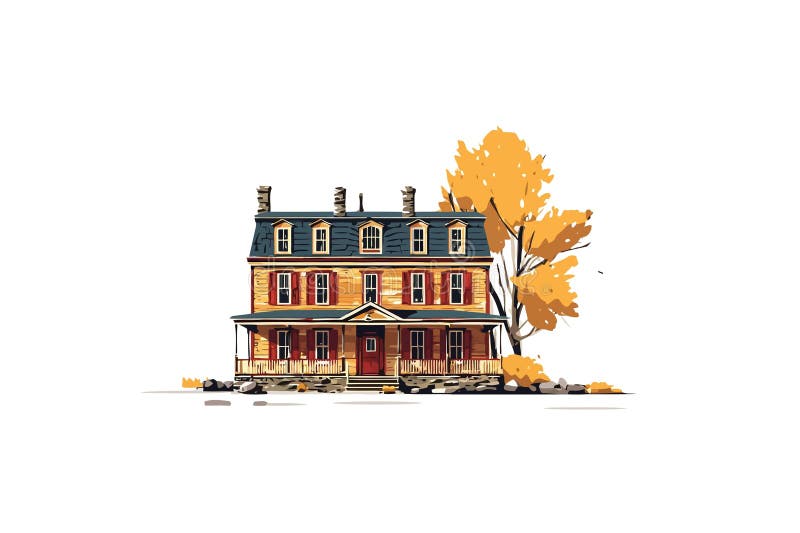Colonial house isolated stock vector. Illustration of historic - 377065857