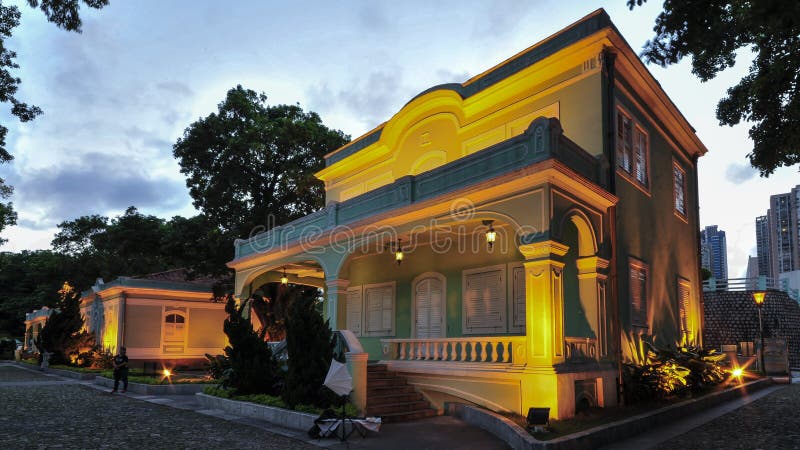 Colonial house, Macau stock image. Image of paved, architecture - 73938747