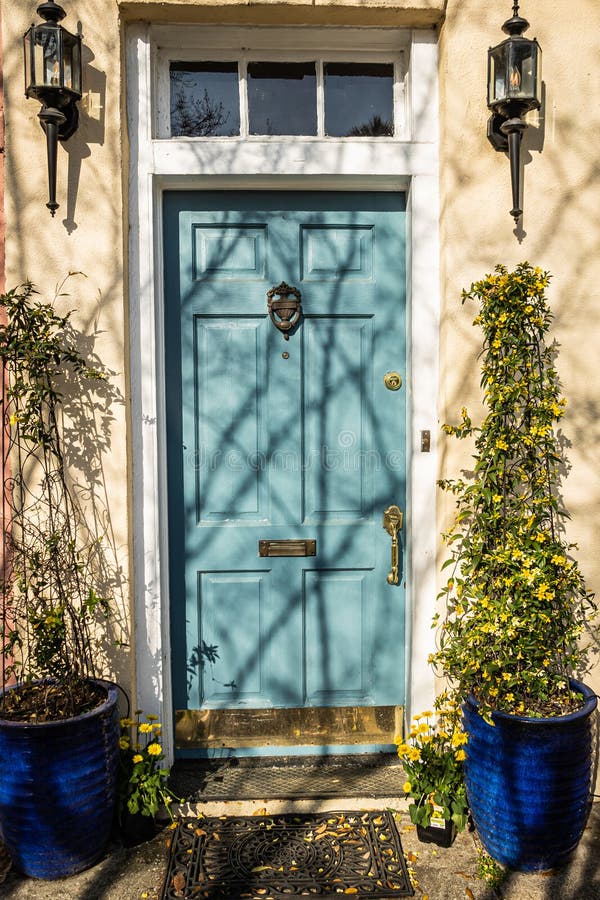 A Colonial Style Front Door with an Eccentric Door Frame Stock Photo ...