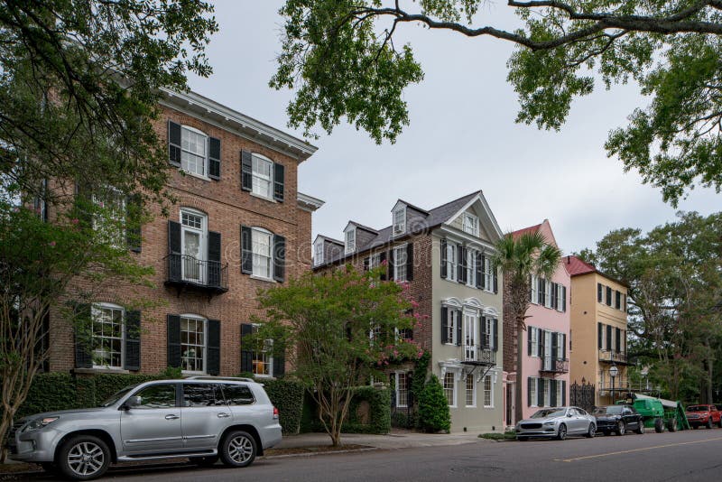 Colonial Style Homes in Charleston SC Streetview Stock Photo - Image of ...