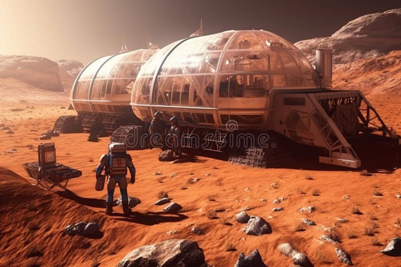Colonization of Planet Mars. Generative AI Stock Illustration ...