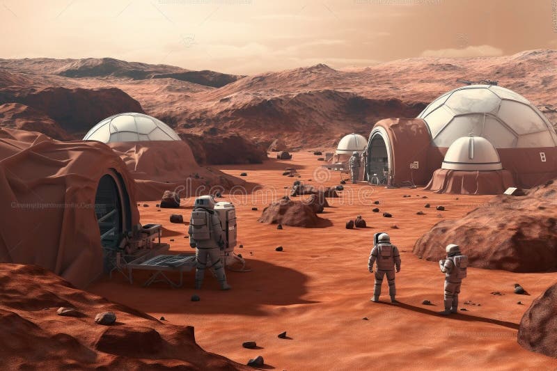 Colonization of Planet Mars. Generative AI Stock Illustration ...