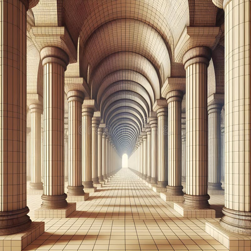 Light at the End of Classical Colonnade with Columns and Arches Stock ...