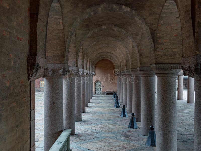 A Colonnade of an Old Building, Built of Red Granite, with Lots of ...