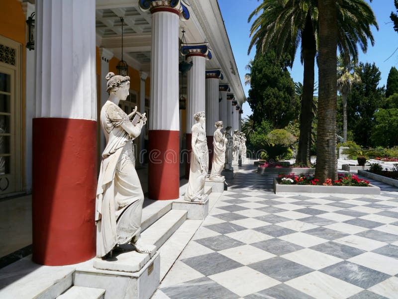 Colonnade of Statues, Achilleion Palace, Corfu Stock Image - Image of ...