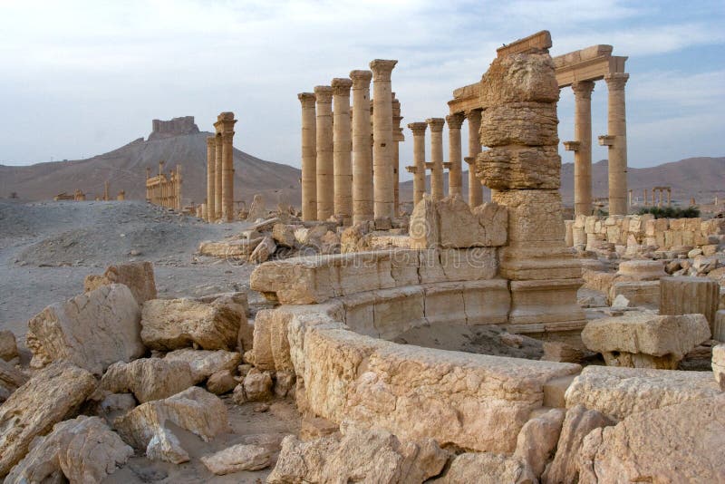 Colonnades and Castle, Palmyra Stock Image - Image of stronghold ...