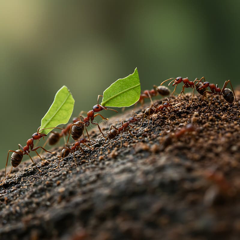Colony of Ants at the Forest Carrying the Leaf Stock Illustration ...