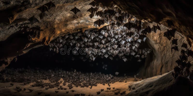 A Colony of Bats Hanging Upside Down in a Cave, Concept of ...