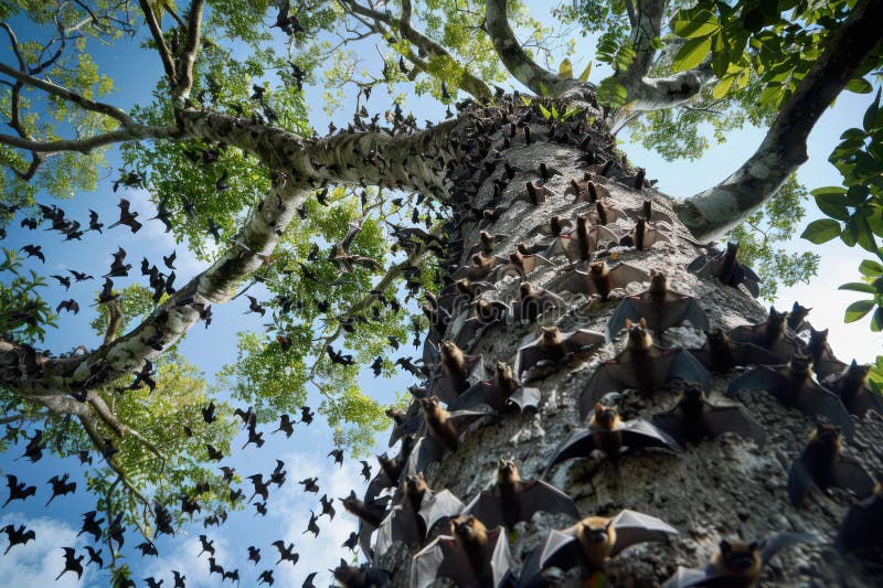Colony of Bats on Tree Trunk Stock Image - Image of group, large: 324184395