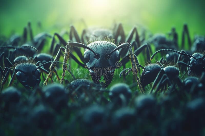 Colony of Black Ants Navigating a Forest Floor Illuminated by Soft ...