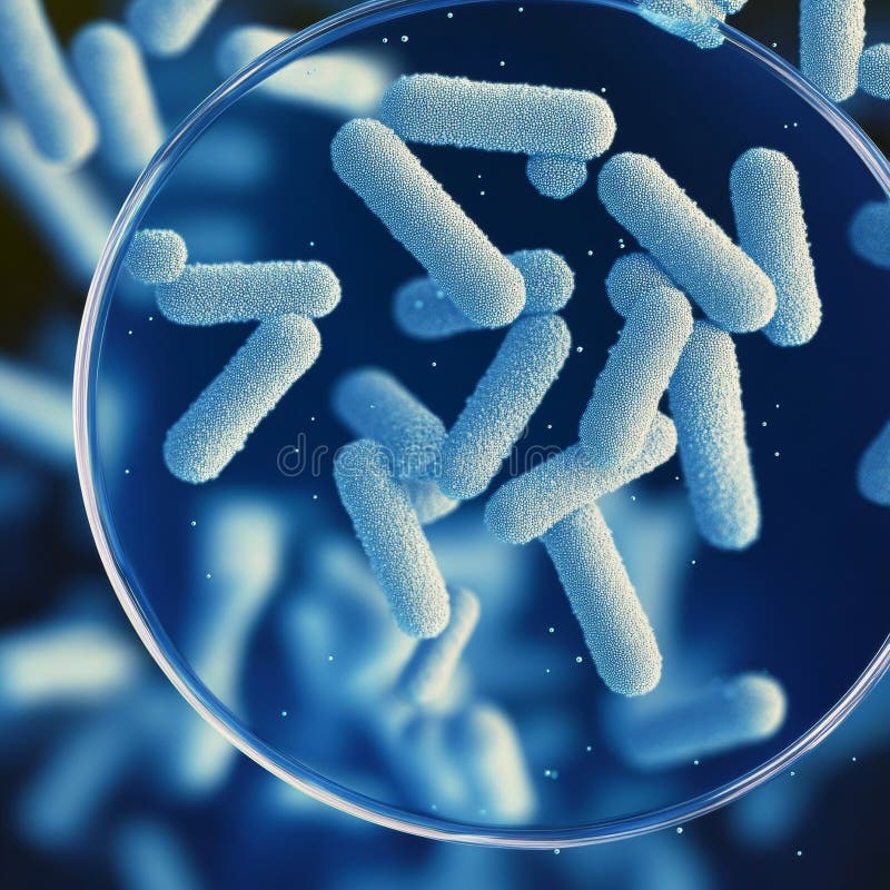 Colony of Blue Rod-Shaped Bacteria Under Microscope, Microbiology ...