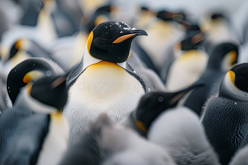 A Colony of Emperor Penguins Standing Closely Together Stock ...