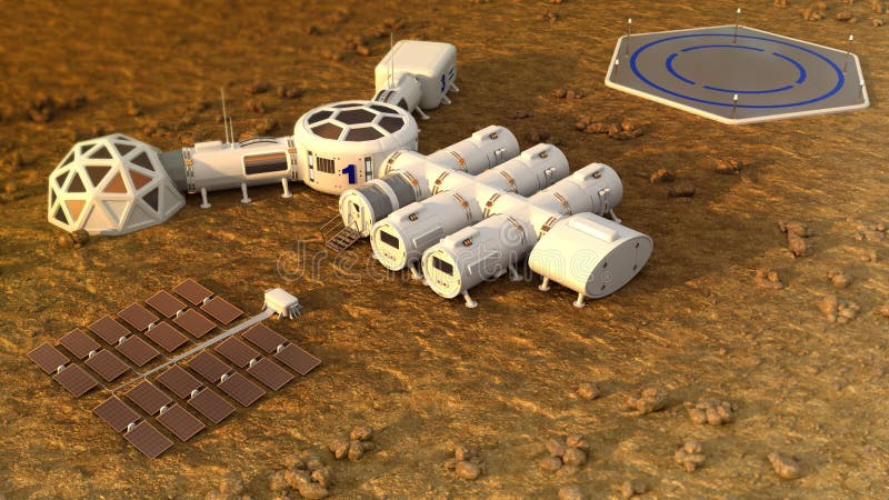 The Colony on Mars. Autonomous Life on Mars. 3D Rendering Stock ...