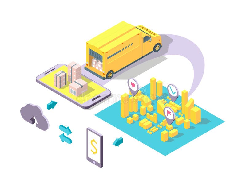 Color 3d Delivery Service Tracking App Concept Isometric View. Vector ...