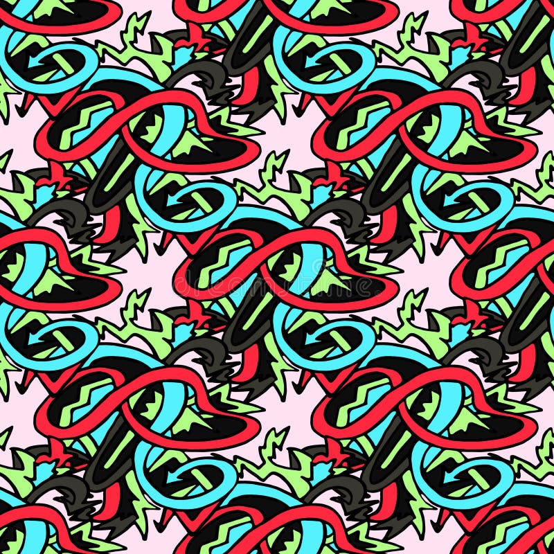 Color Abstract Ethnic Seamless Pattern in Graffiti Style with Elements ...