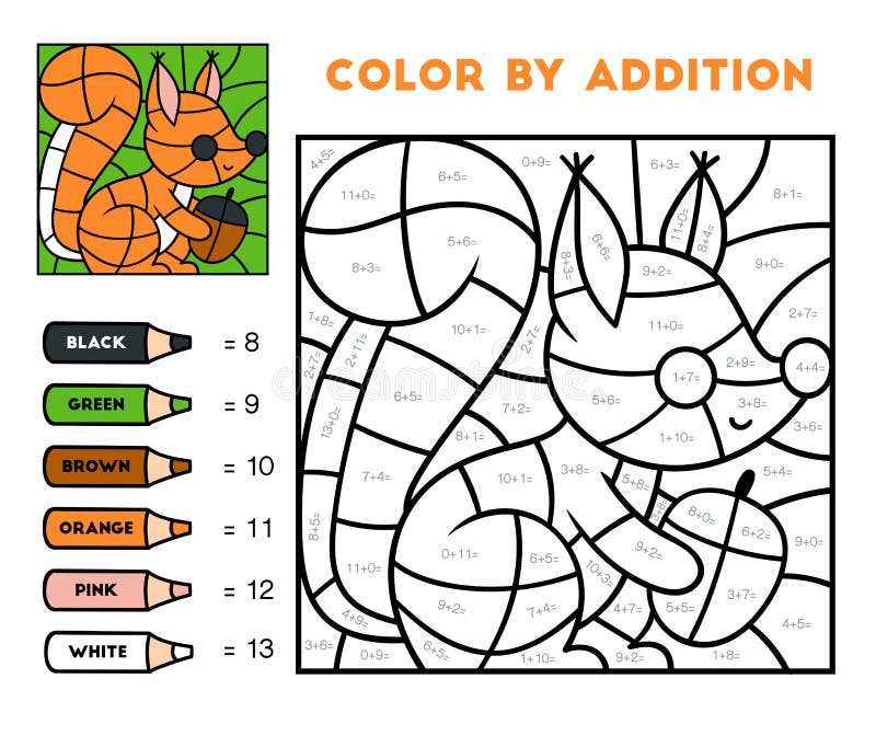 Color by Addition and Subtraction, Education Game for Kids, Tiger Stock ...