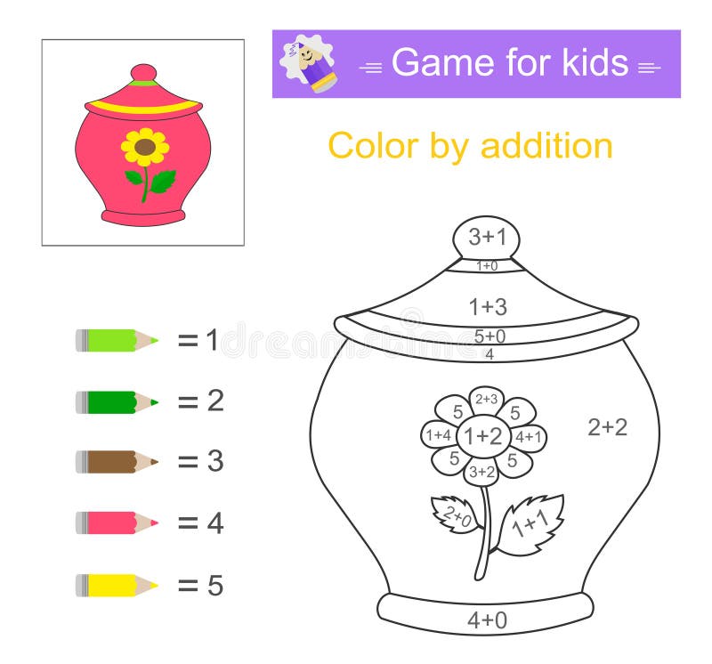 Color by Addition. Math Activity for Kids. Number Range Up To 5 Stock ...