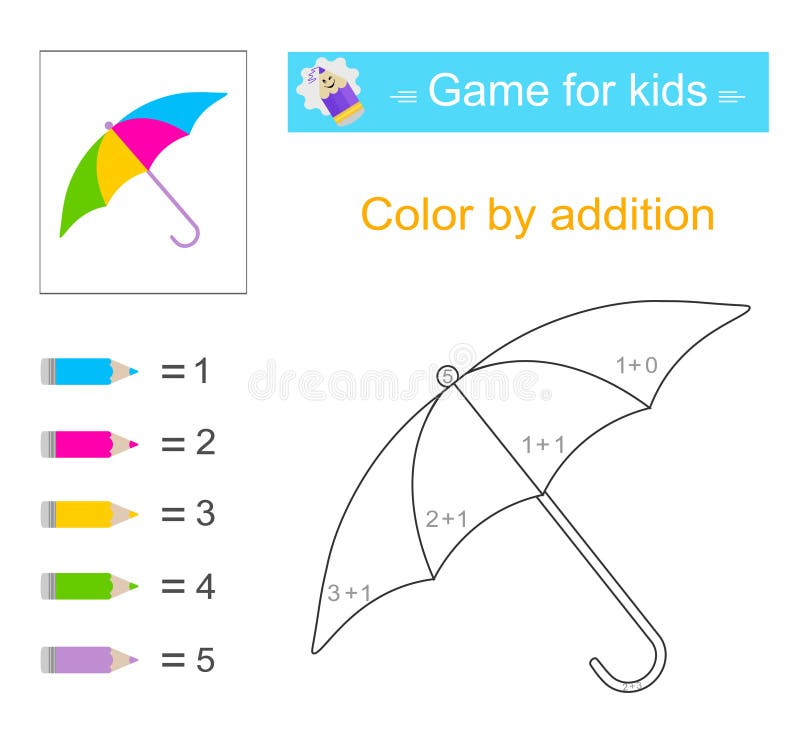 Math Activity for Kids. Color by Addition. Preschool Worksheet Activity ...