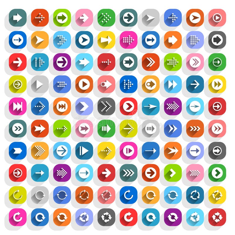 Color Arrow Icon Flat Sign with Long Shadow Stock Vector - Illustration ...