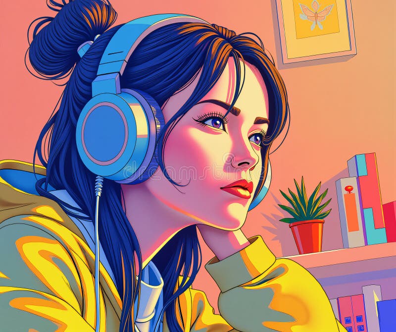 Color art girl draw stock illustration. Illustration of lady - 367822226