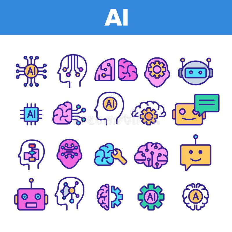 Color Artificial Intelligence Elements Vector Icons Set Stock Vector ...