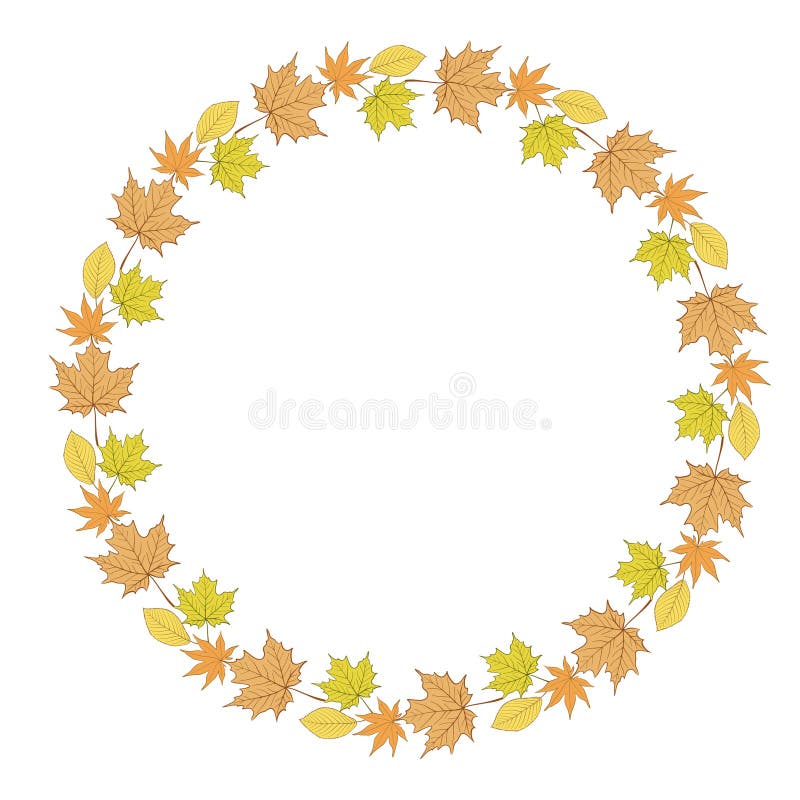Color Autumn Leaves Round Frame Art Drawn Design Stock Vector ...