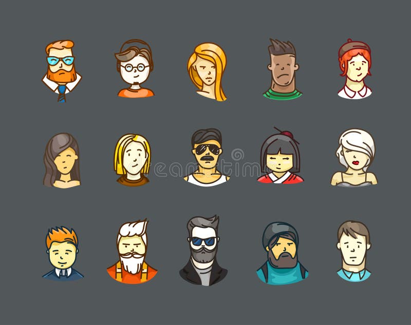 Color Avatars Style Icons Set Stock Vector - Illustration of sketch ...