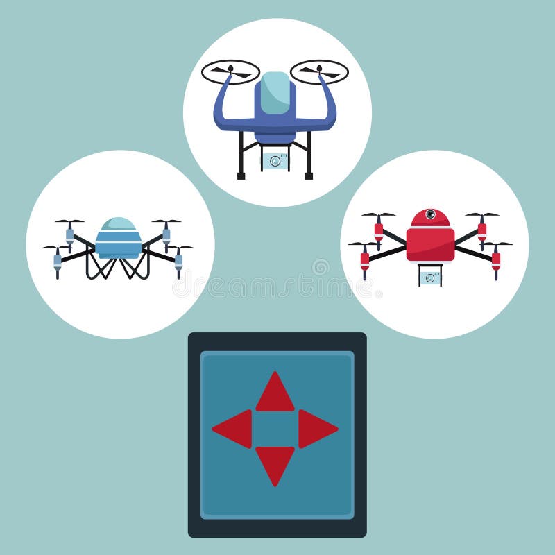 Color Background with Circular Frame Set Icons of Quadrocopters and ...