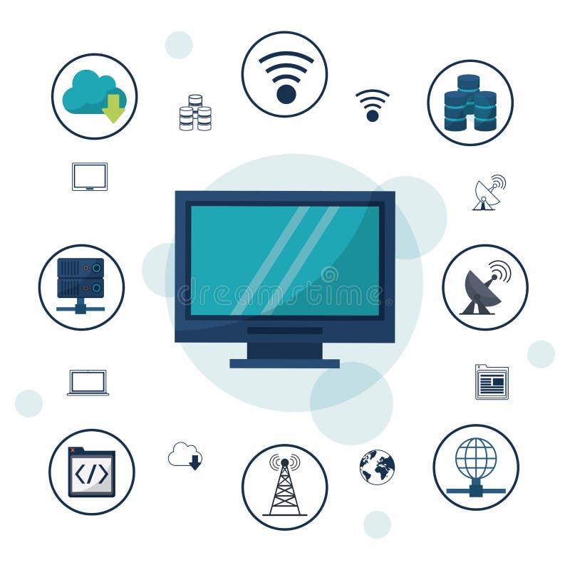 Color Background with Desktop Computer and Icons Network Connections ...