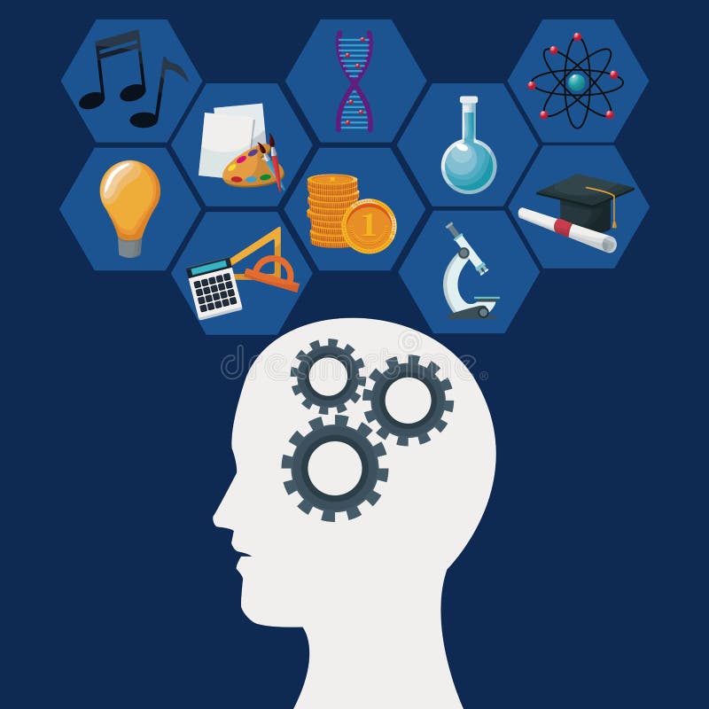 Color Background Human Head with Mechanisms and Geometric Abstract ...