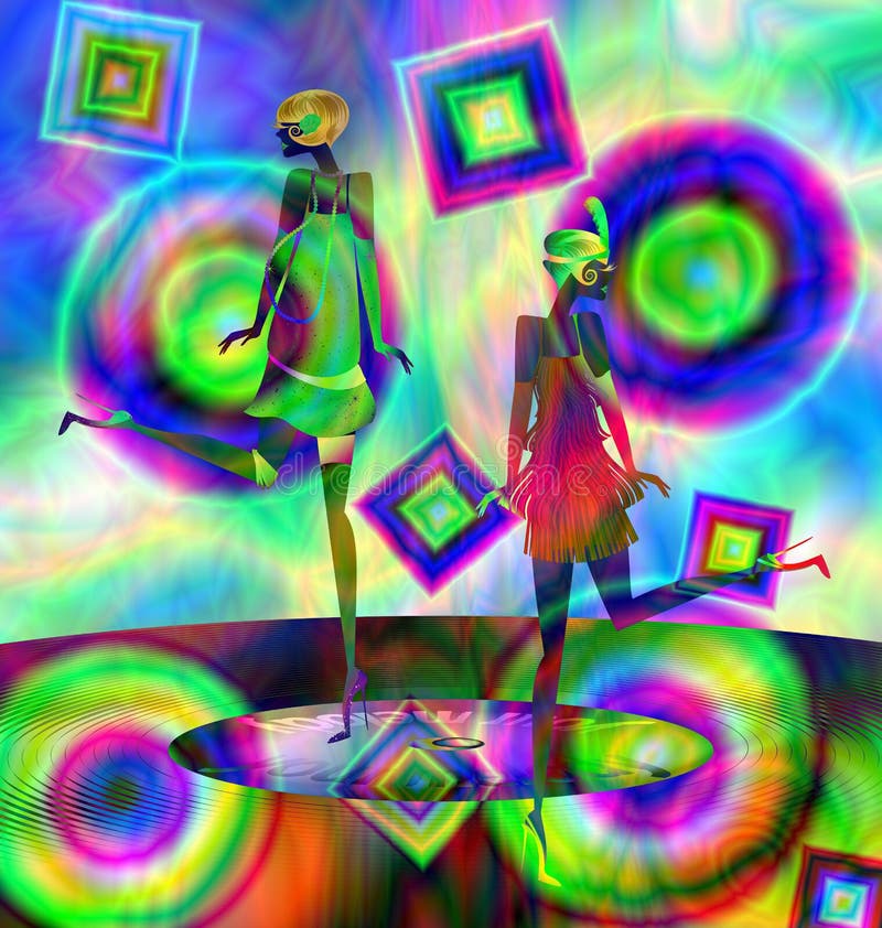 Abstract Color Image of Two Girls Dancing Stock Illustration ...