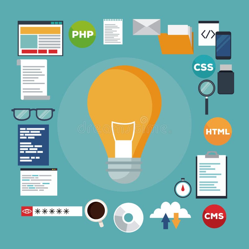 Color Background Set Elements Programming Codes Language and Light Bulb Stock Vector ...