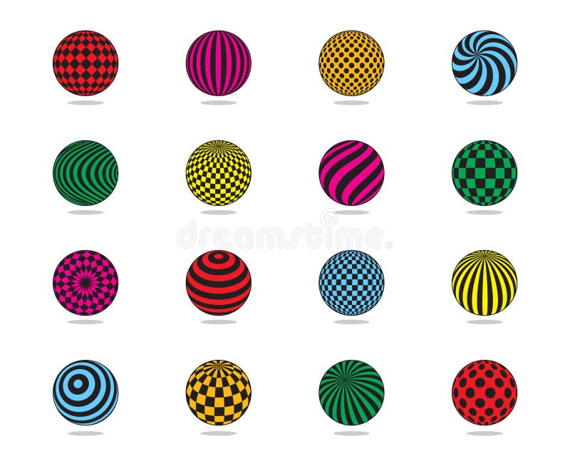 Color Balls Vector Set. Striped Ball, Check, Dots Pattern Stock ...