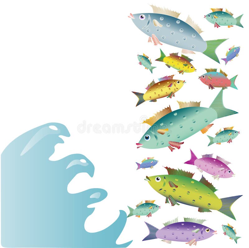 Color Beautiful Small Fishes on the White Background Stock Illustration ...
